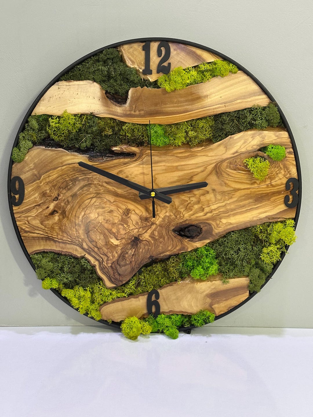Moss Wood Wall Clock, Metal Frame Wall Clock, Kitchen Clocks, Natural ...