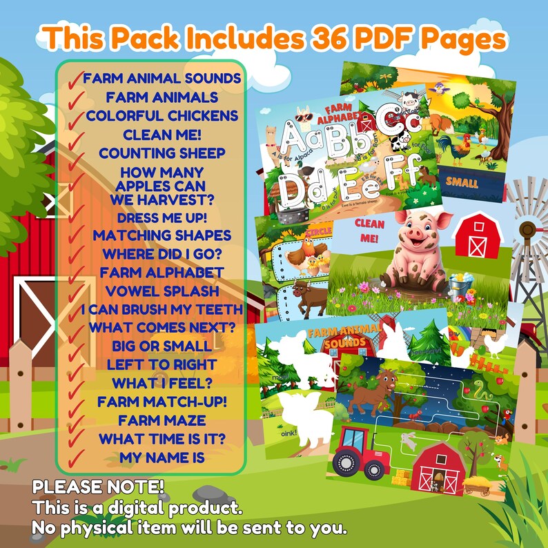 Farm Animal Printable Busy Book Toddler Learning Binder Preschool ...