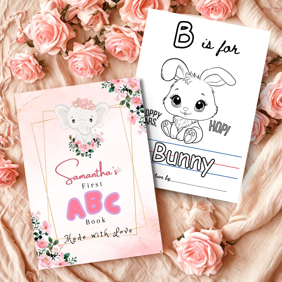 Editable Elephant ABC Baby Shower Coloring Book, Pink Floral Baby's ...