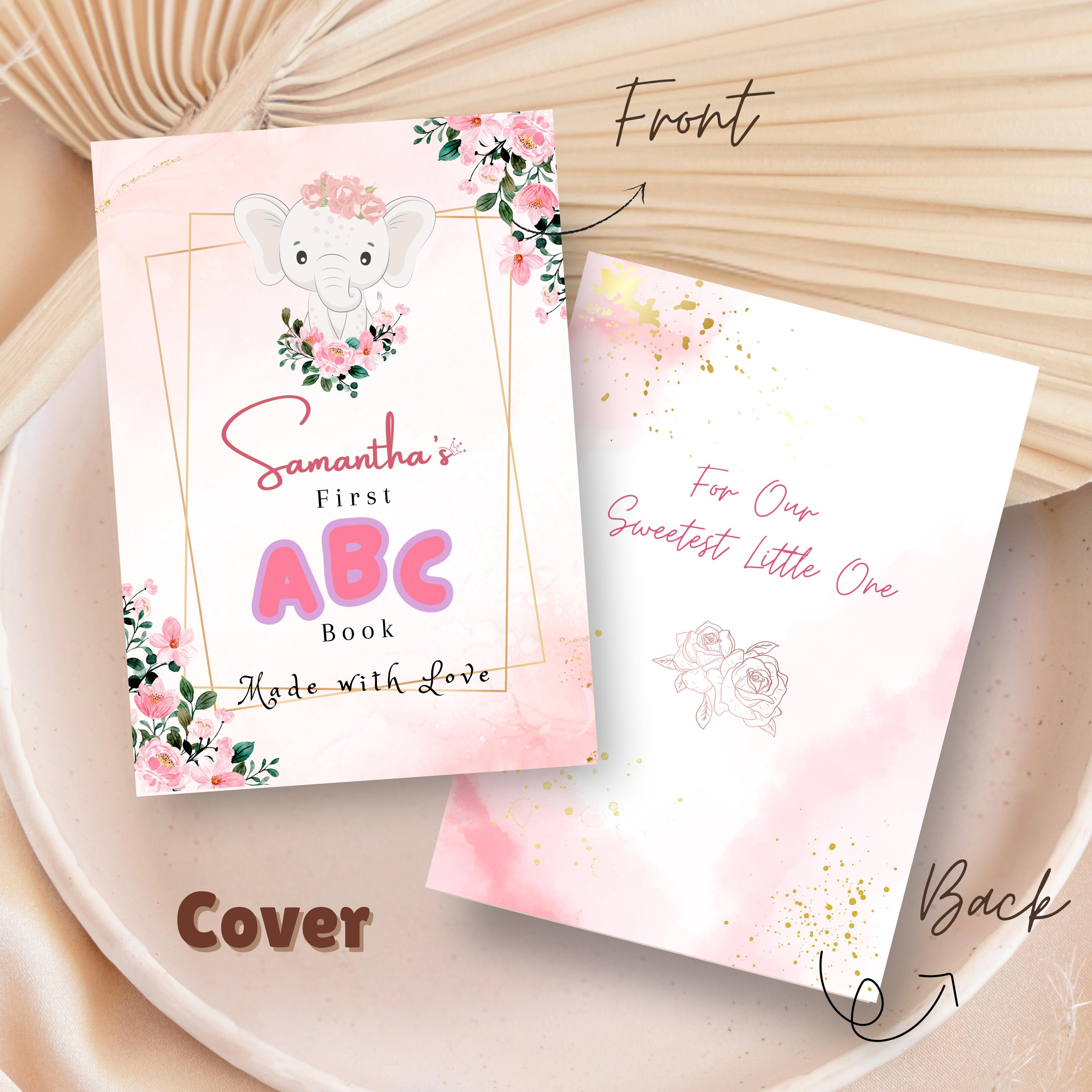 Editable Elephant ABC Baby Shower Coloring Book, Pink Floral Baby's ...