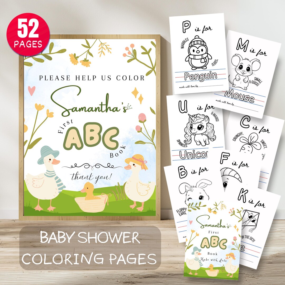 Editable Silly Goose ABC Baby Shower Coloring Book, Gender Neutral ...