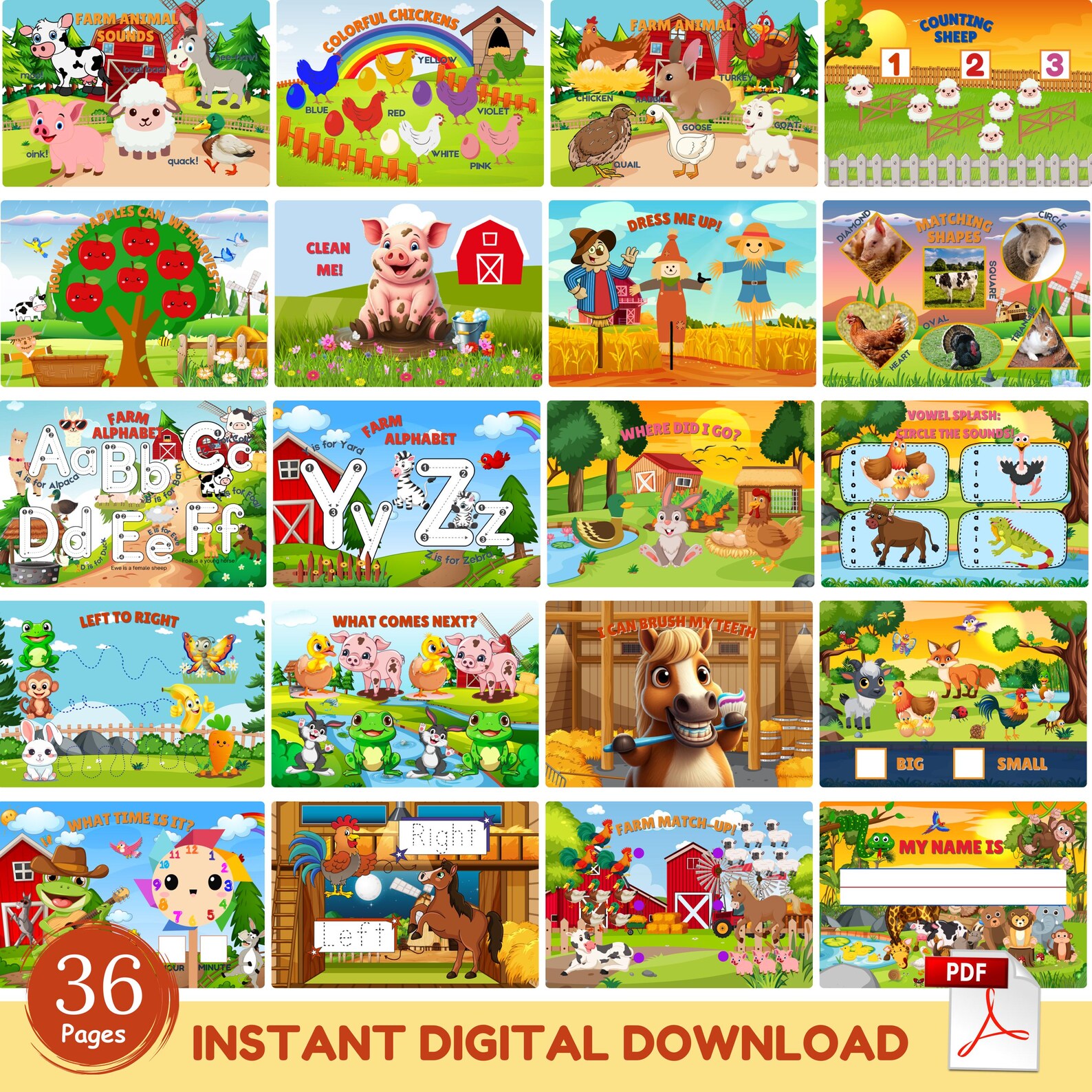 Farm Animal Printable Busy Book Toddler Learning Binder Preschool ...