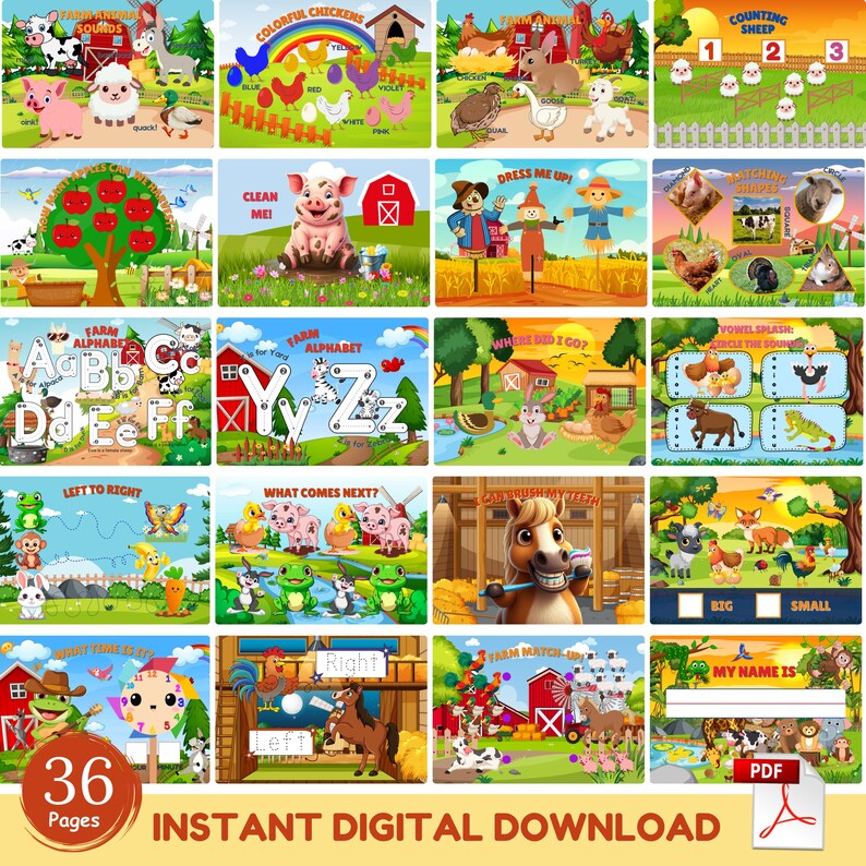 Farm Animal Printable Busy Book Toddler Learning Binder Preschool ...