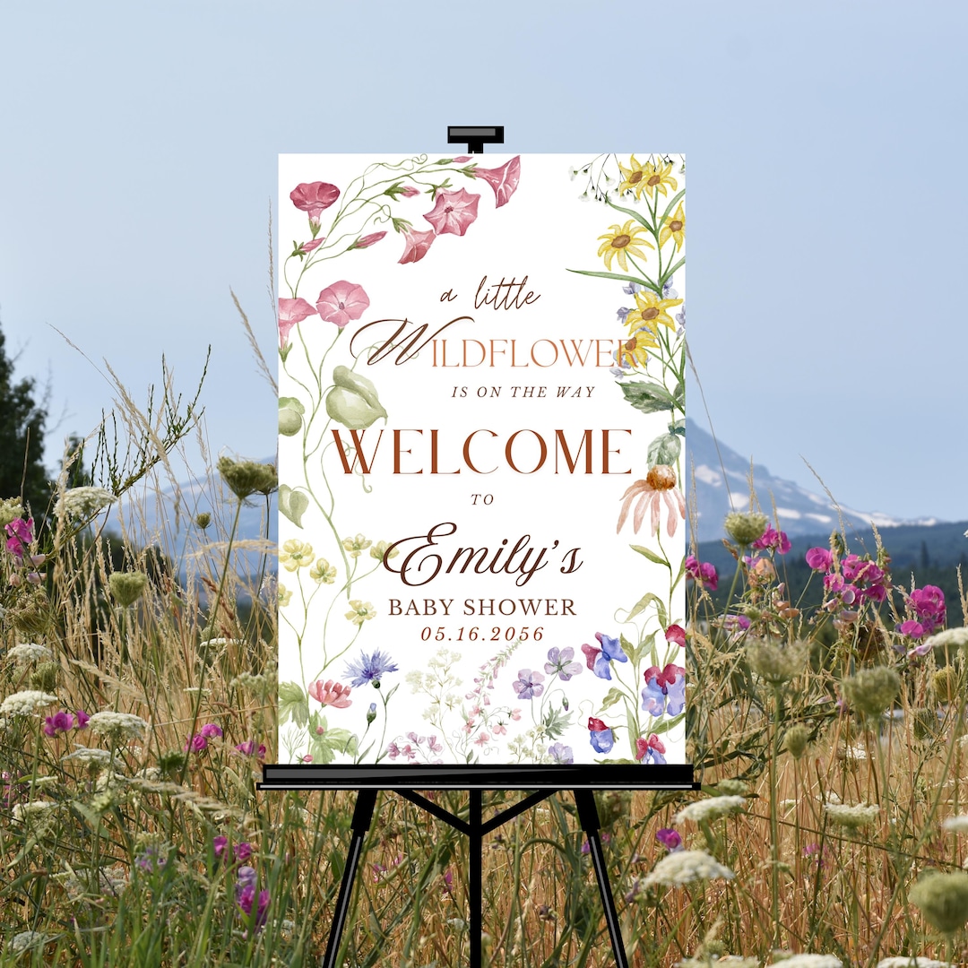 Wildflower Welcome Sign, Girl Floral Baby Shower Party Decor, Garden ...