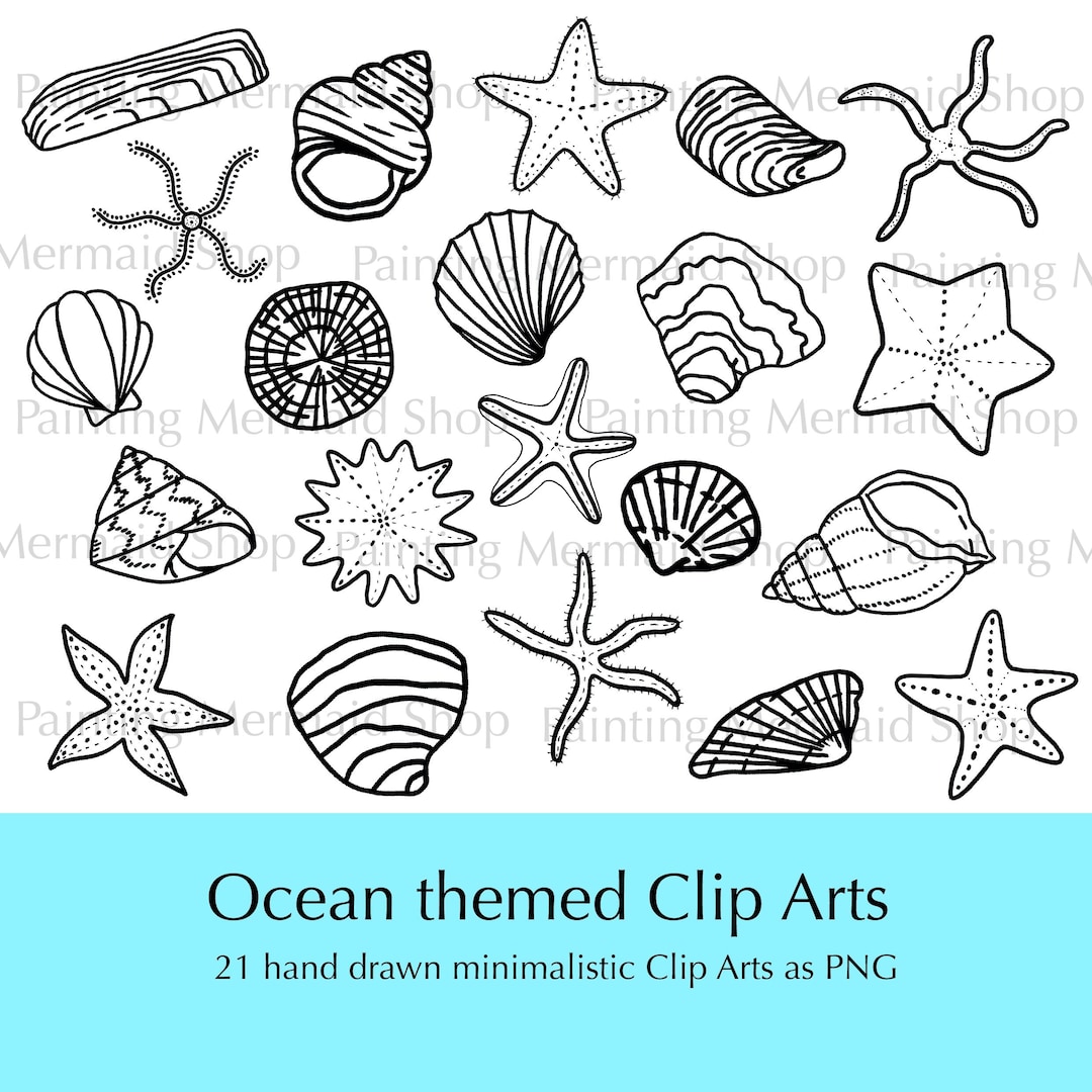 Ocean-themed Clip Art: 21 Minimalistic Hand Drawn Clip Arts as PNG - Etsy