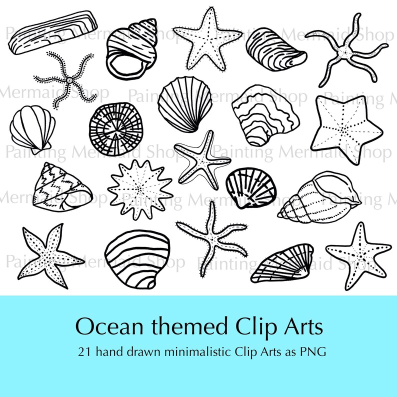 Ocean-themed Clip Art: 21 Minimalistic Hand Drawn Clip Arts as PNG - Etsy