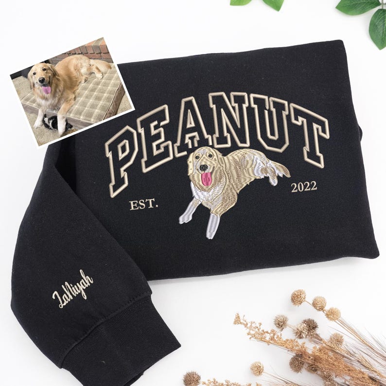 Custom Pet Portrait Embroidered Sweatshirt - Personalized Dog or Cat ...