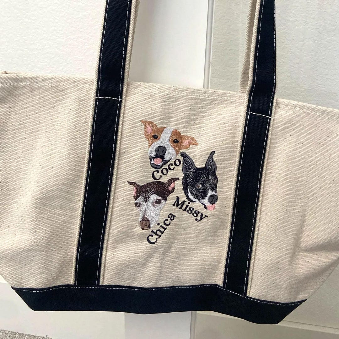 Dog Tote Bags for Mama or Aunt - Custom Embroidered Pet Canvas Tote Bag ...