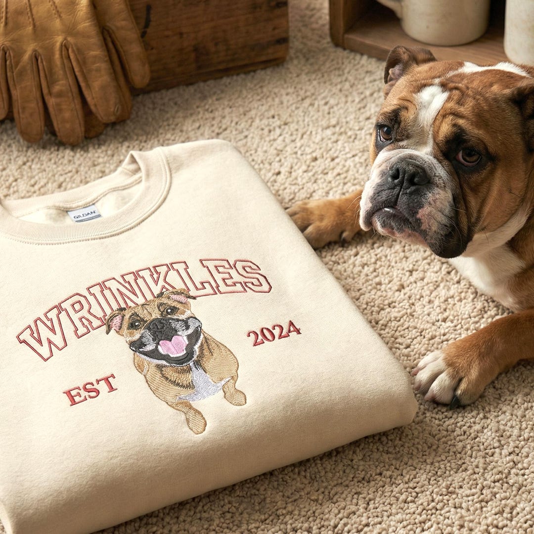 Custom Pet Portrait Embroidered Sweatshirt - Personalized Dog or Cat ...