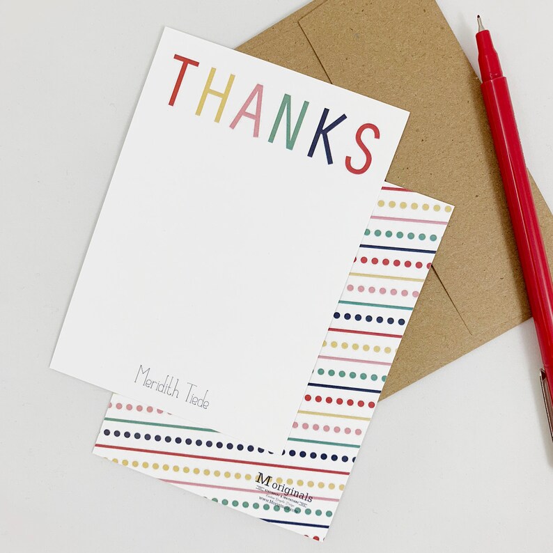 Personalized Note Cards Set of 8 Colorful Thanks - Etsy