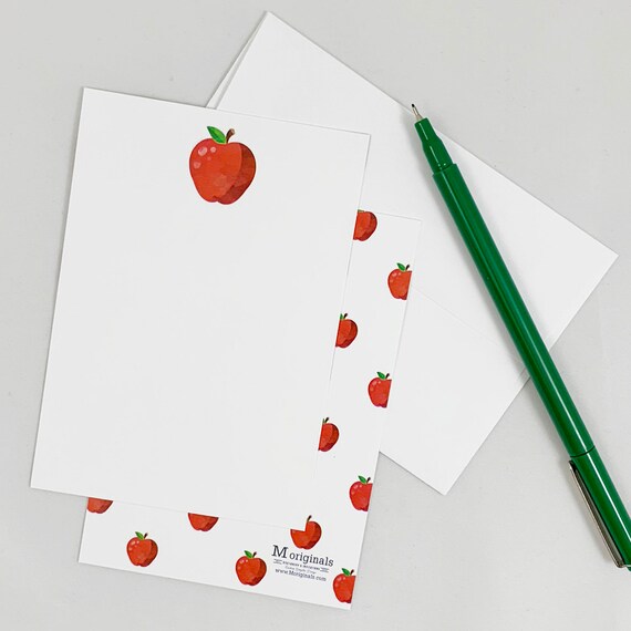 Personalized Note Card Set Set of 8 Apple | Etsy