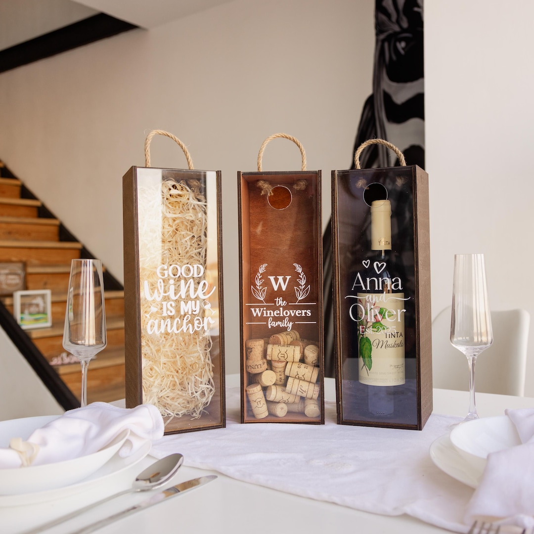 Personalized Wooden Wine Box, Wedding Groomsmen Gift, Wine Cork Holder ...