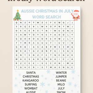 Aussie Christmas in July Word Search: Winter Kids Activity (PDF ...