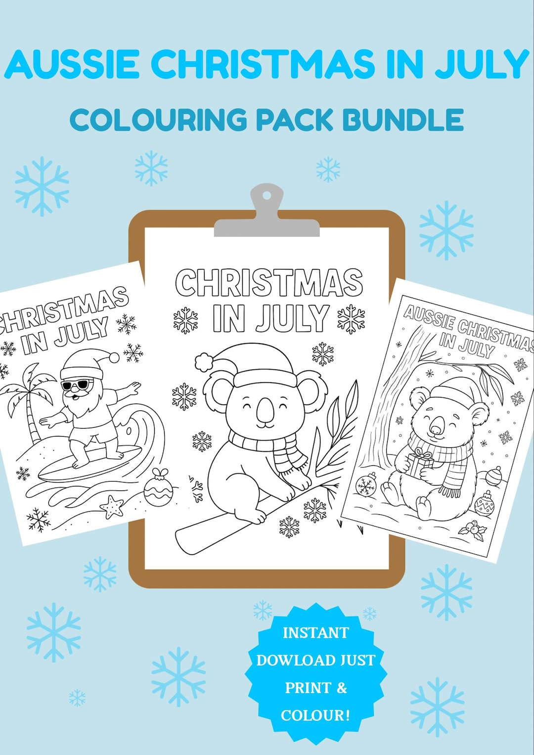 Aussie Christmas in July Colouring Pages | Printable Winter Holiday ...