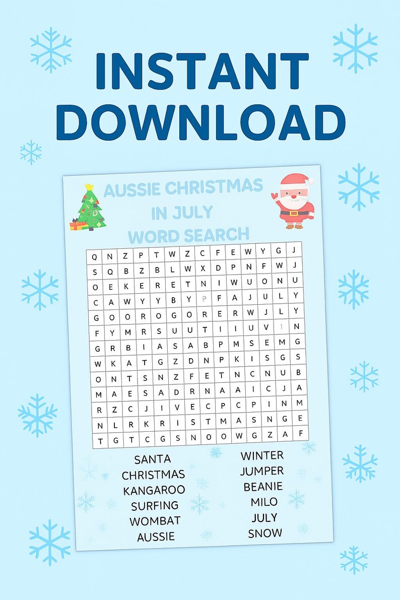 Aussie Christmas in July Word Search: Winter Kids Activity (PDF ...