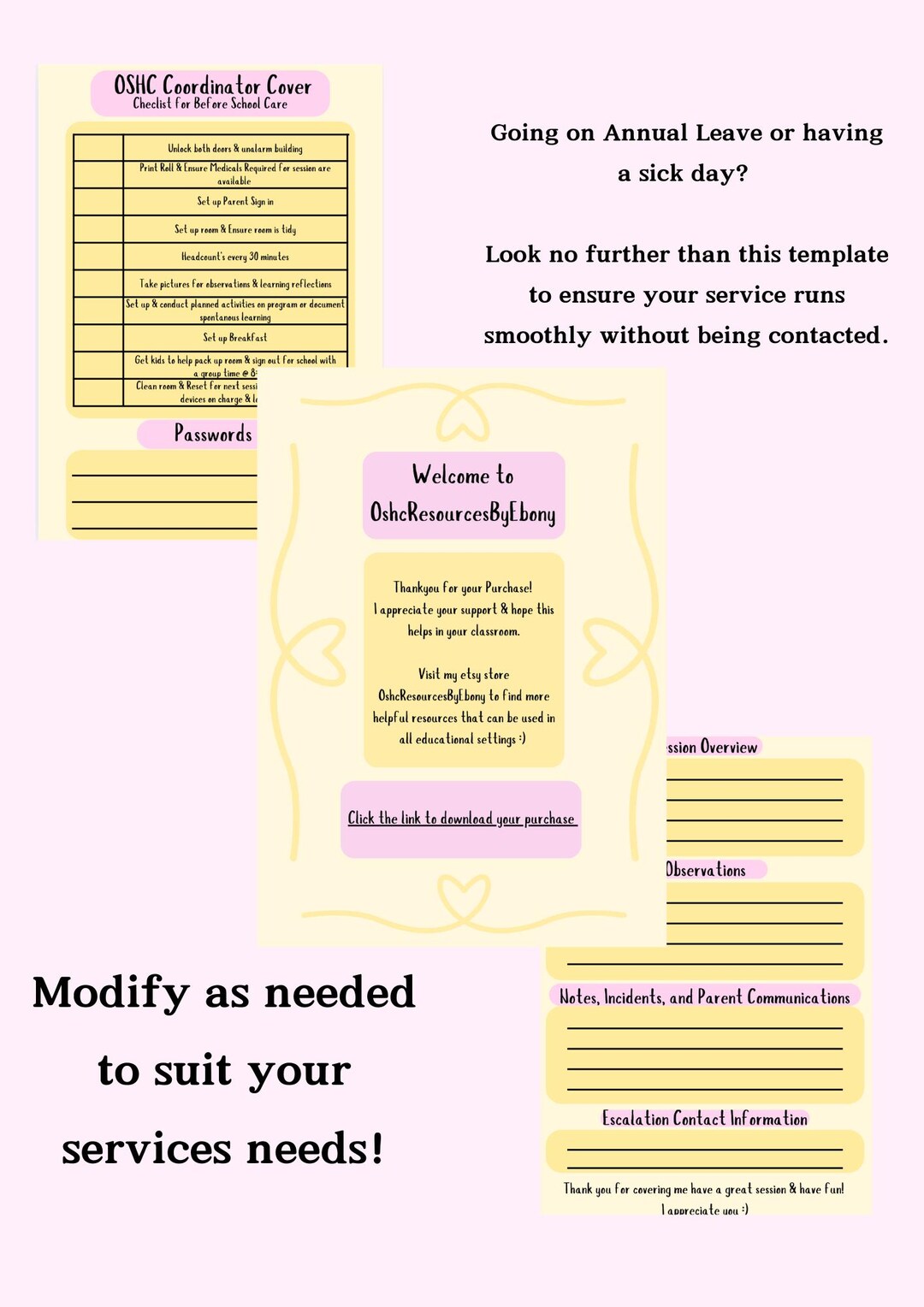 OSHC Coordinator & ELC Room Leader Cover Checklist - Etsy