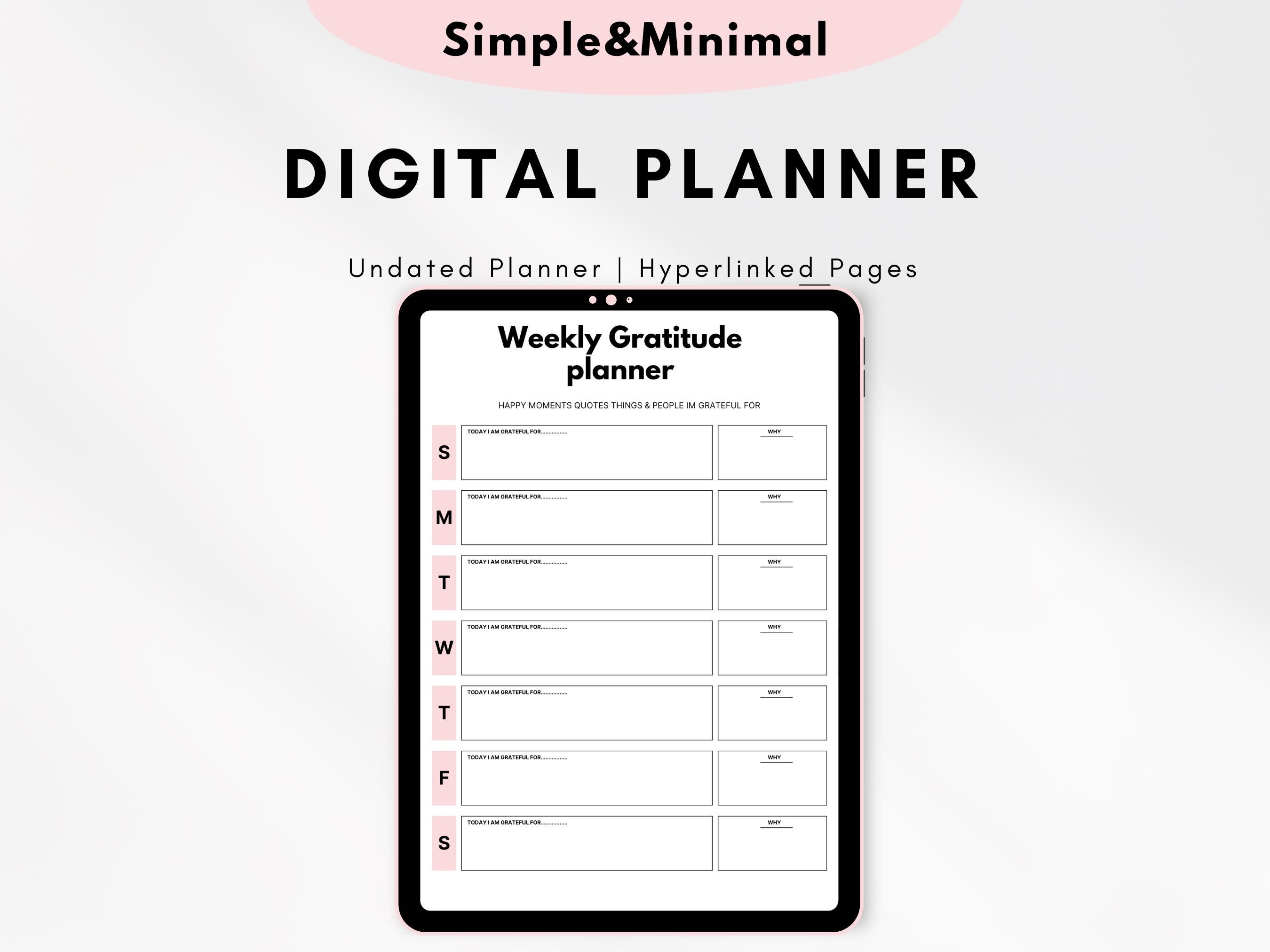 WEEKLY GRATITUDE PLANNER, Self Care Journal, Digital Planner, Mental ...
