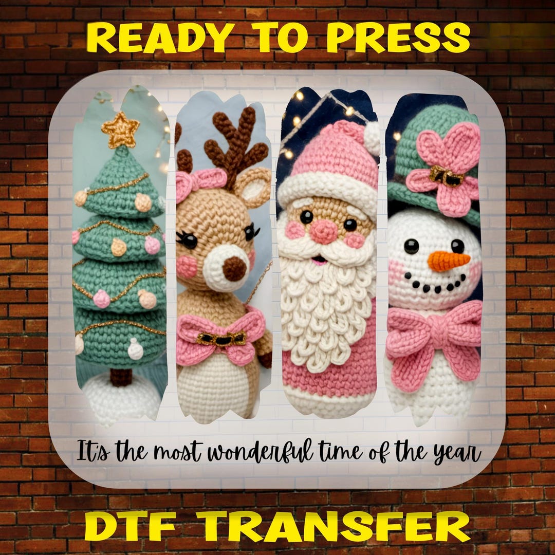 Crochet Christmas Characters DTF Transfer, Cozy Yarn Holiday Ready to ...