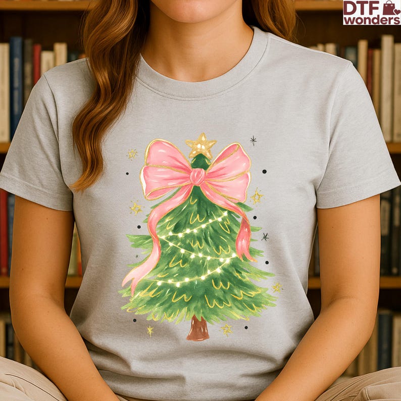 Christmas Tree With Red Bow DTF Transfer: Ready to Press - Etsy