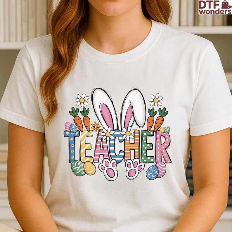 Easter Teacher DTF Transfer, Ready to Press Bunny Ears Design - Etsy
