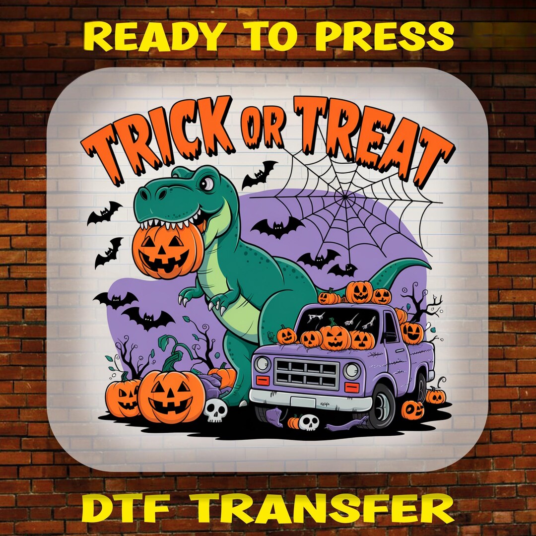 Trick or Treat T-rex Halloween DTF Transfer, Dinosaur Spooky Season ...