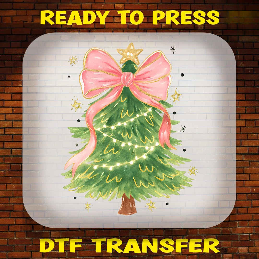 Christmas Tree With Red Bow DTF Transfer: Ready to Press - Etsy