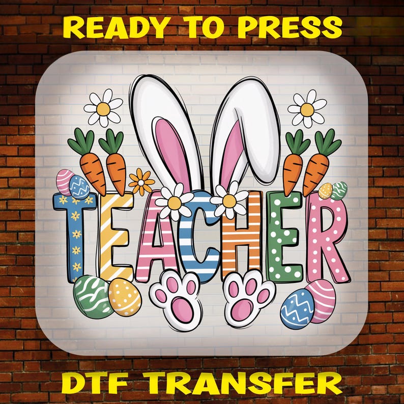 Easter Teacher DTF Transfer, Ready to Press Bunny Ears Design - Etsy