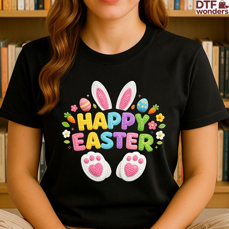 Happy Easter Crochet Bunny DTF Transfer (ready to Press) - Etsy