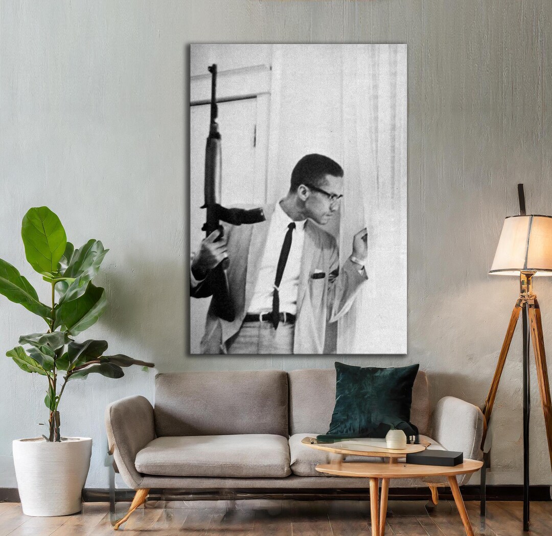 Malcolm X Holding Gun Canvas Wall Art: Powerful Framed Print on Smooth ...