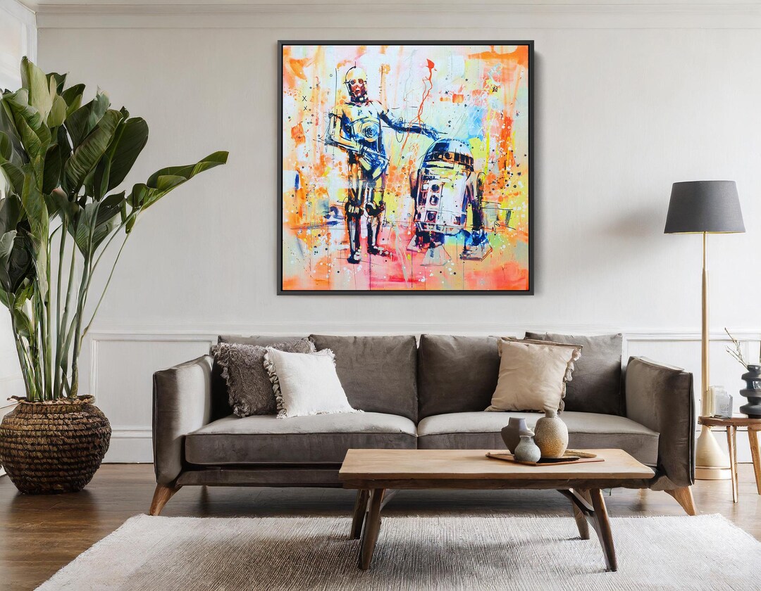 C-3PO and R2-D2 Pop Art Canvas Print Framed Star Wars Characters Wall ...