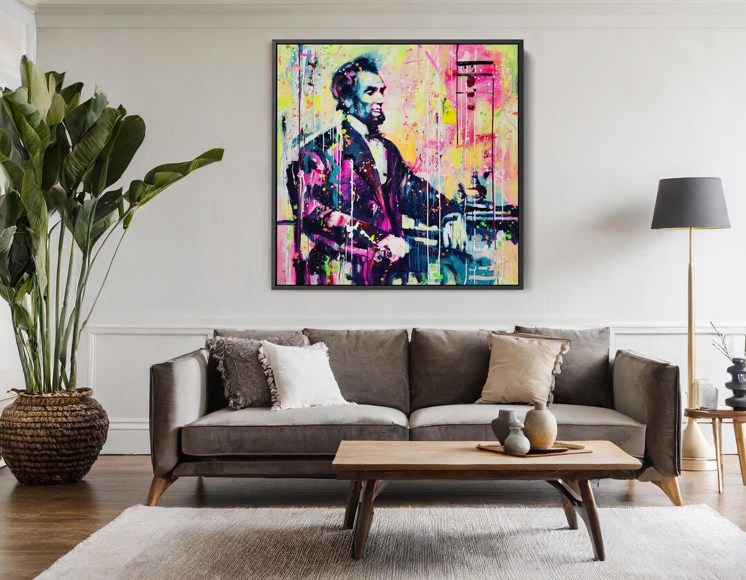Abraham Lincoln Abstract Pop Art Oil Painting Canvas Print Framed ...