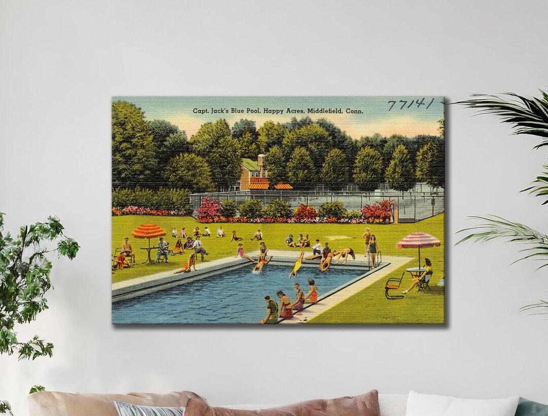 Swimming Pool Canvas Wall Art Unique Vintage-style Tropical Decor for ...