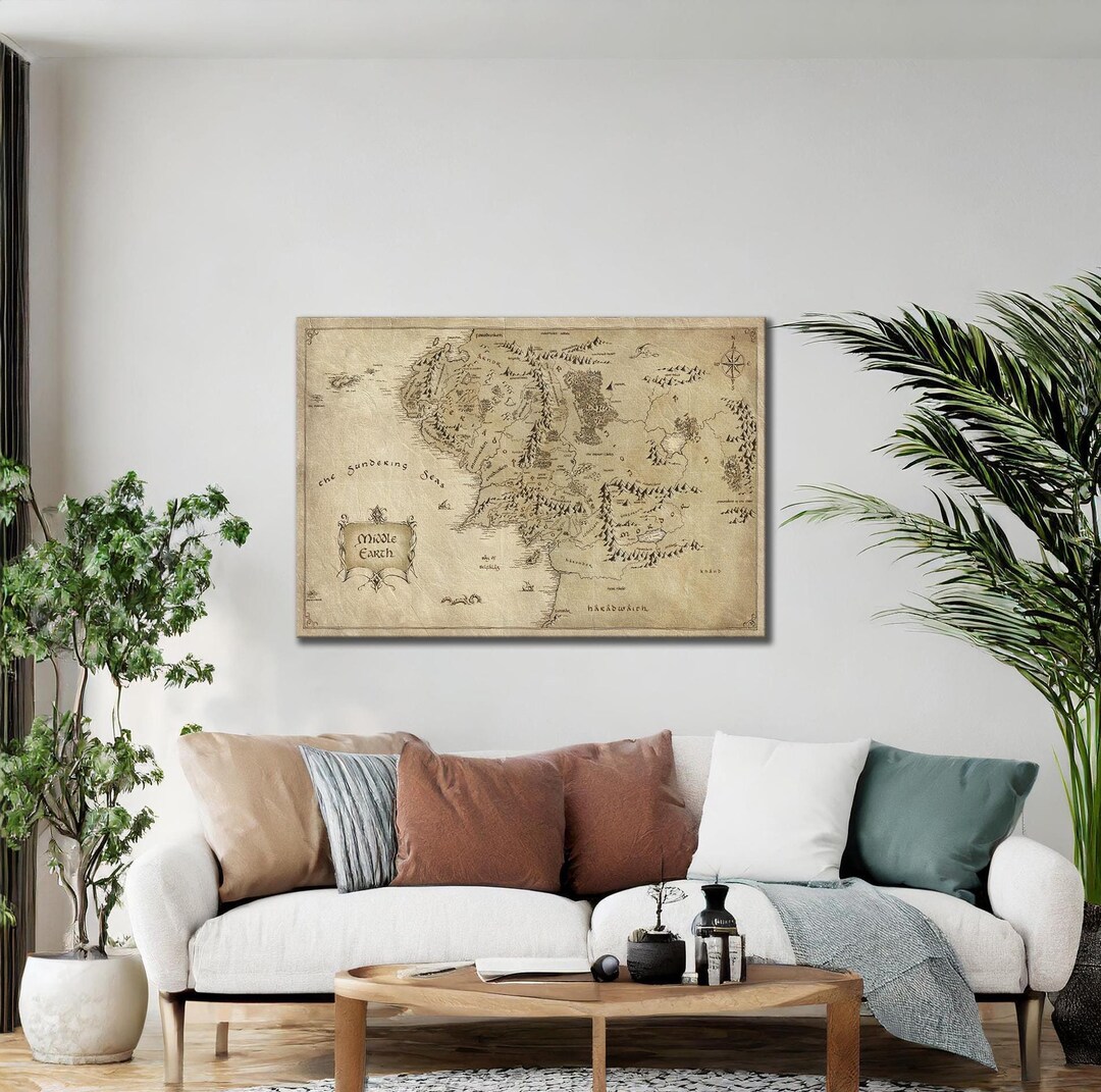 Antique Middle Earth Map Canvas Lord of the Rings Inspired Map Art for ...