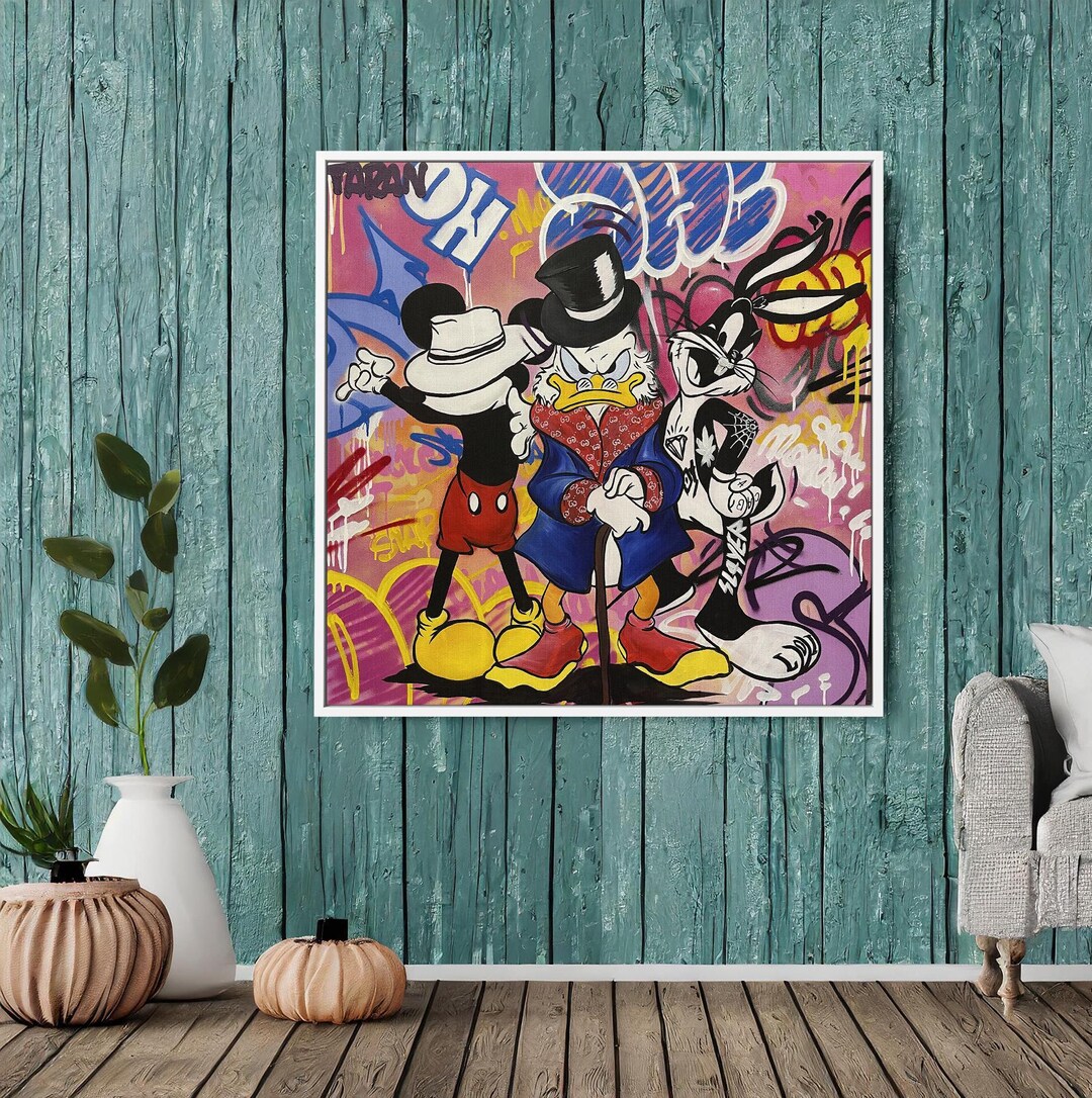 Gangster Mcduck, Mickey Mouse & Bugs Bunny Pop Art Canvas, Bold Cartoon ...