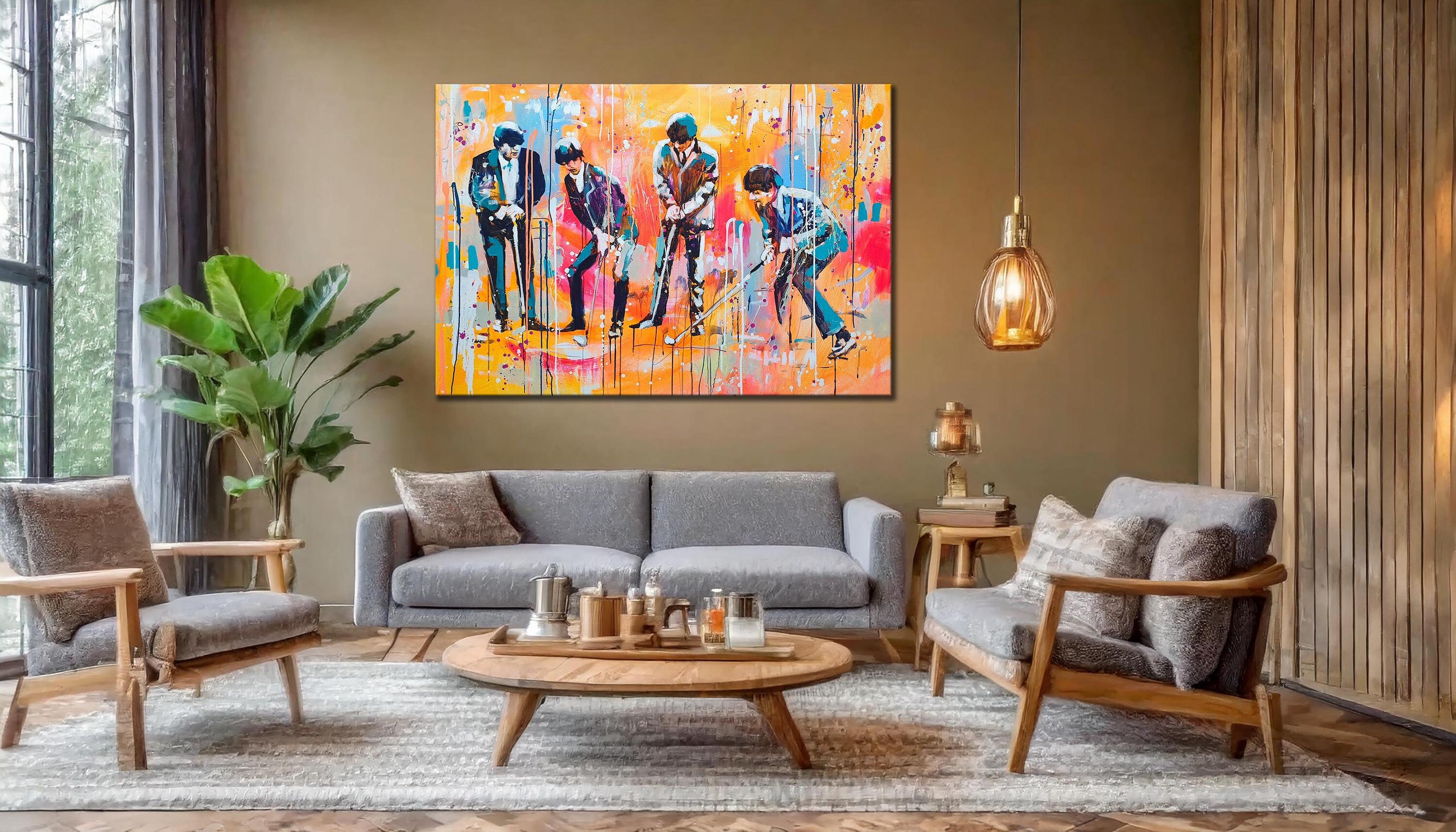 The Beatles Playing Golf Abstract Pop Art Oil Painting Canvas Print ...