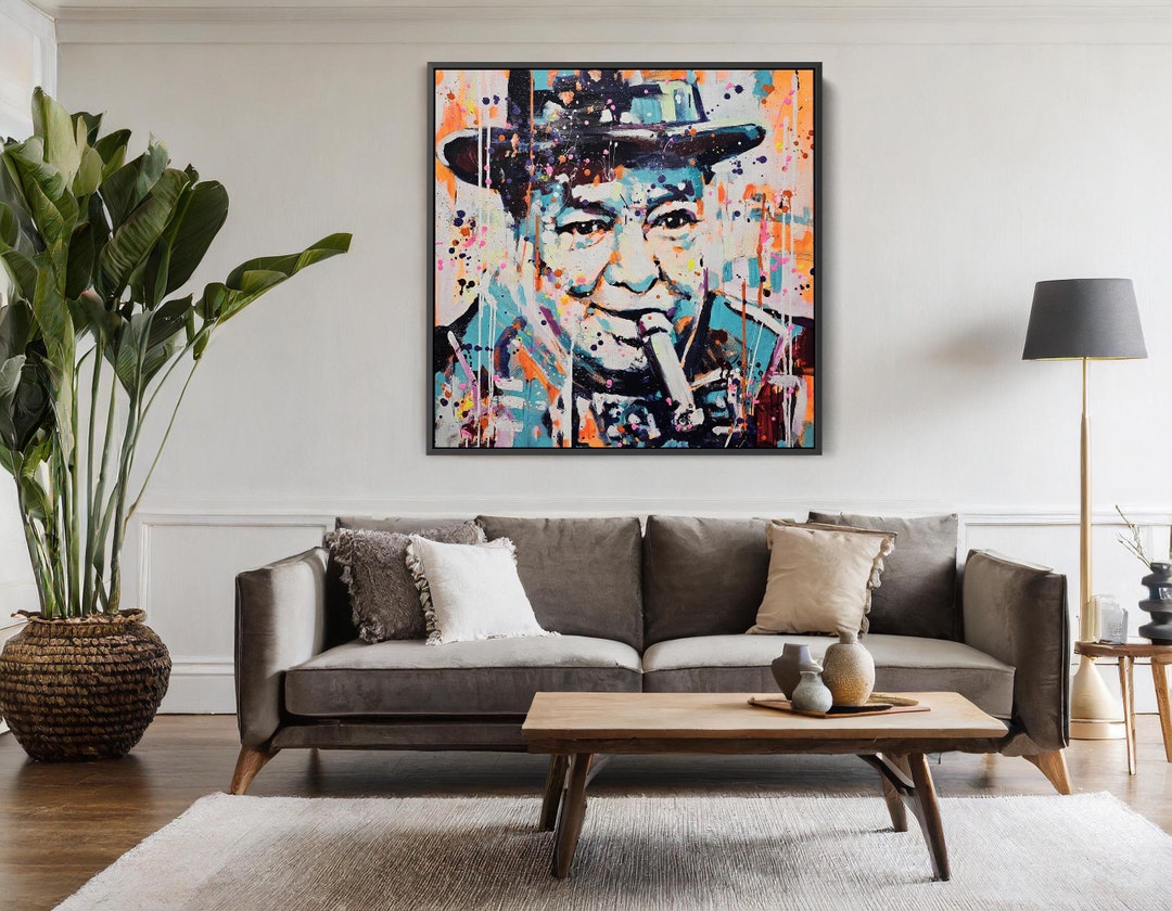 Winston Churchill Pop Art Abstract Oil Painting Print Framed Canvas ...