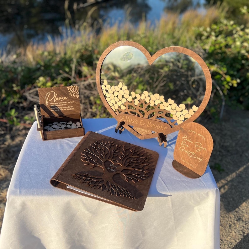 Personalized Heart Guest Book Box, Rustic Wooden Wedding Guestbook With ...