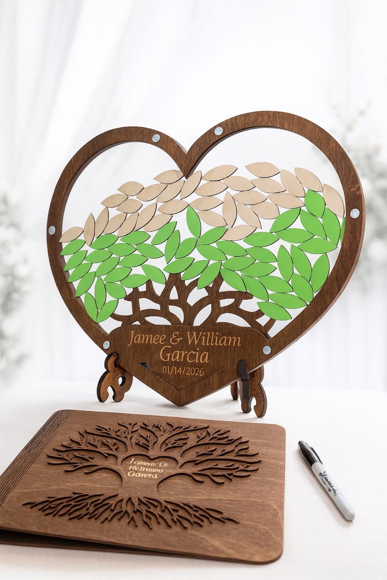 Personalized Heart Guest Book Box, Rustic Wooden Wedding Guestbook With ...