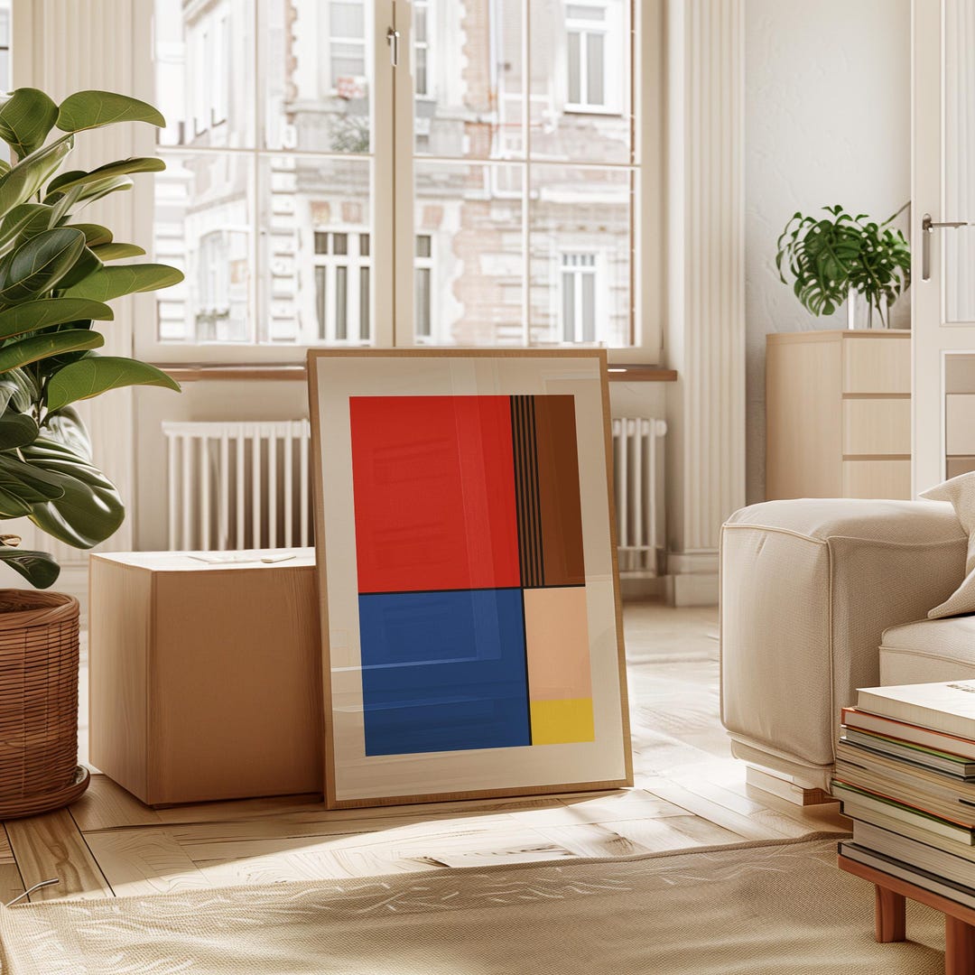 Minimalist Red & Blue Poster: Bauhaus Mid Century Modern Art Print ...