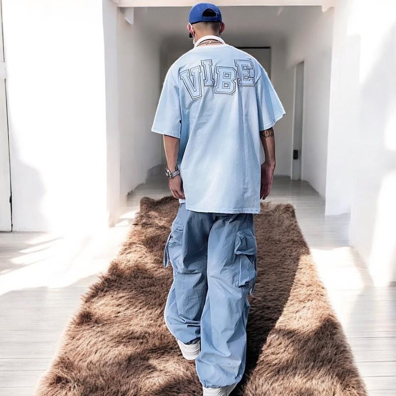 Light Blue Cargo Pants for Men – Relaxed Fit Streetwear Trousers ...