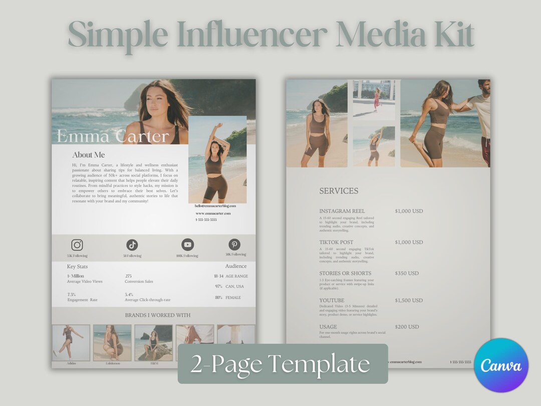 Influencer Media Kit Template | Editable Canva Press Kit | Blogger ...