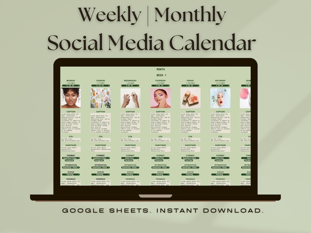 Social Media Content Calendar Template | Weekly & Monthly Planner ...