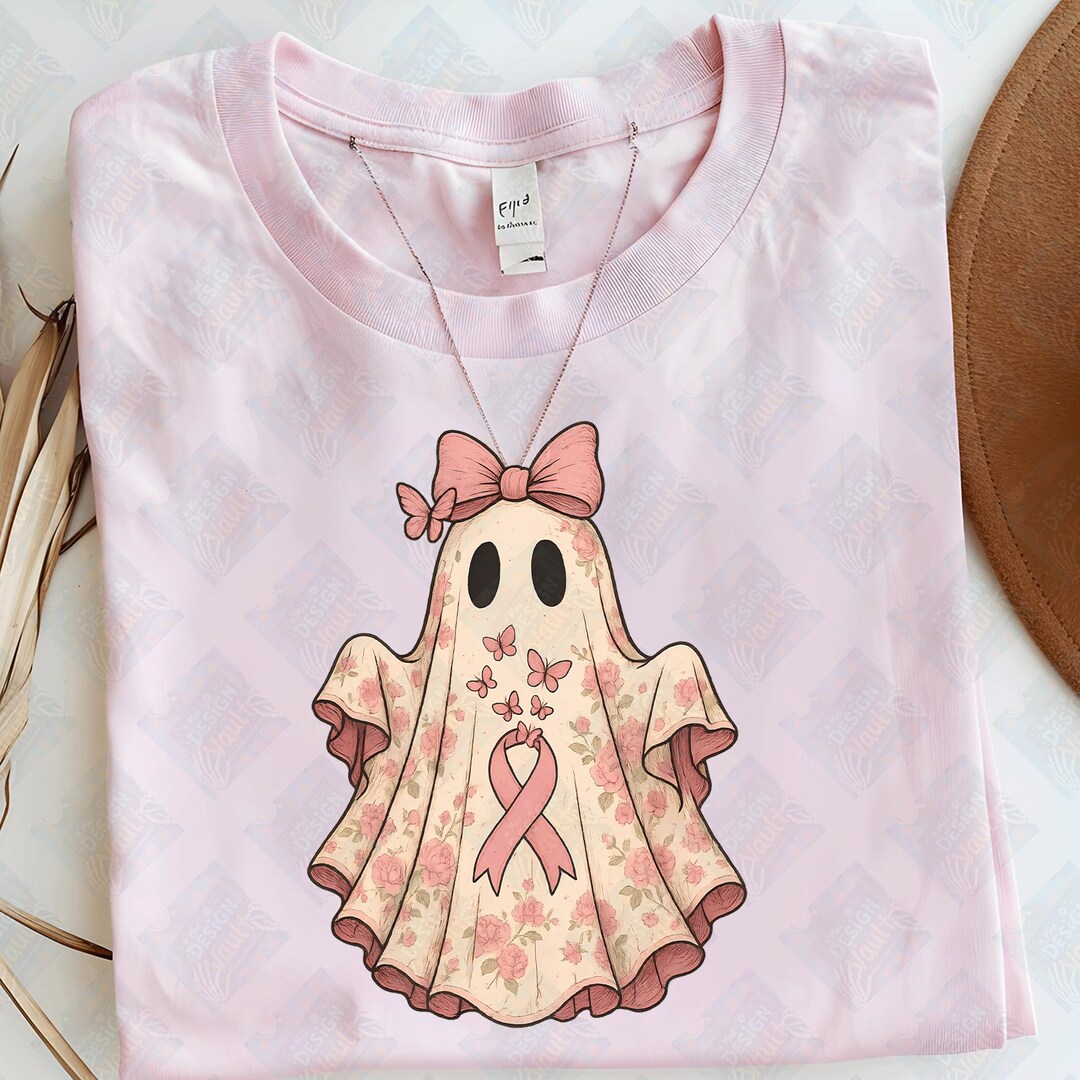 Preppy Breast Cancer Awareness Ghost Png, Pink Ribbon Patchwork Ghost ...