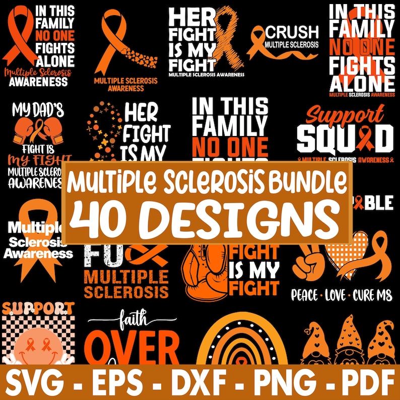 Multiple Sclerosis Awareness Png Svg Bundle, Multiple Sclerosis Png, Orange Ribbon Png, MS ...