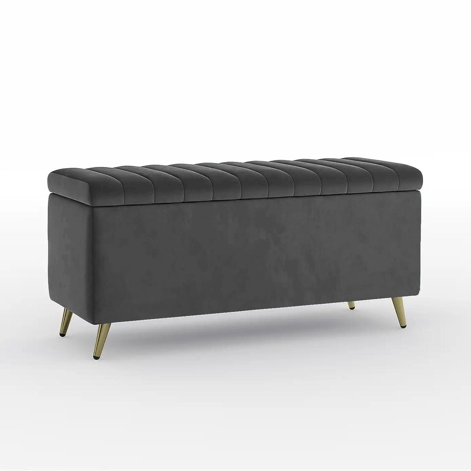 Plush Velvet Ottoman Storage Box: Gold Metal Legs, Striped Lid - Etsy