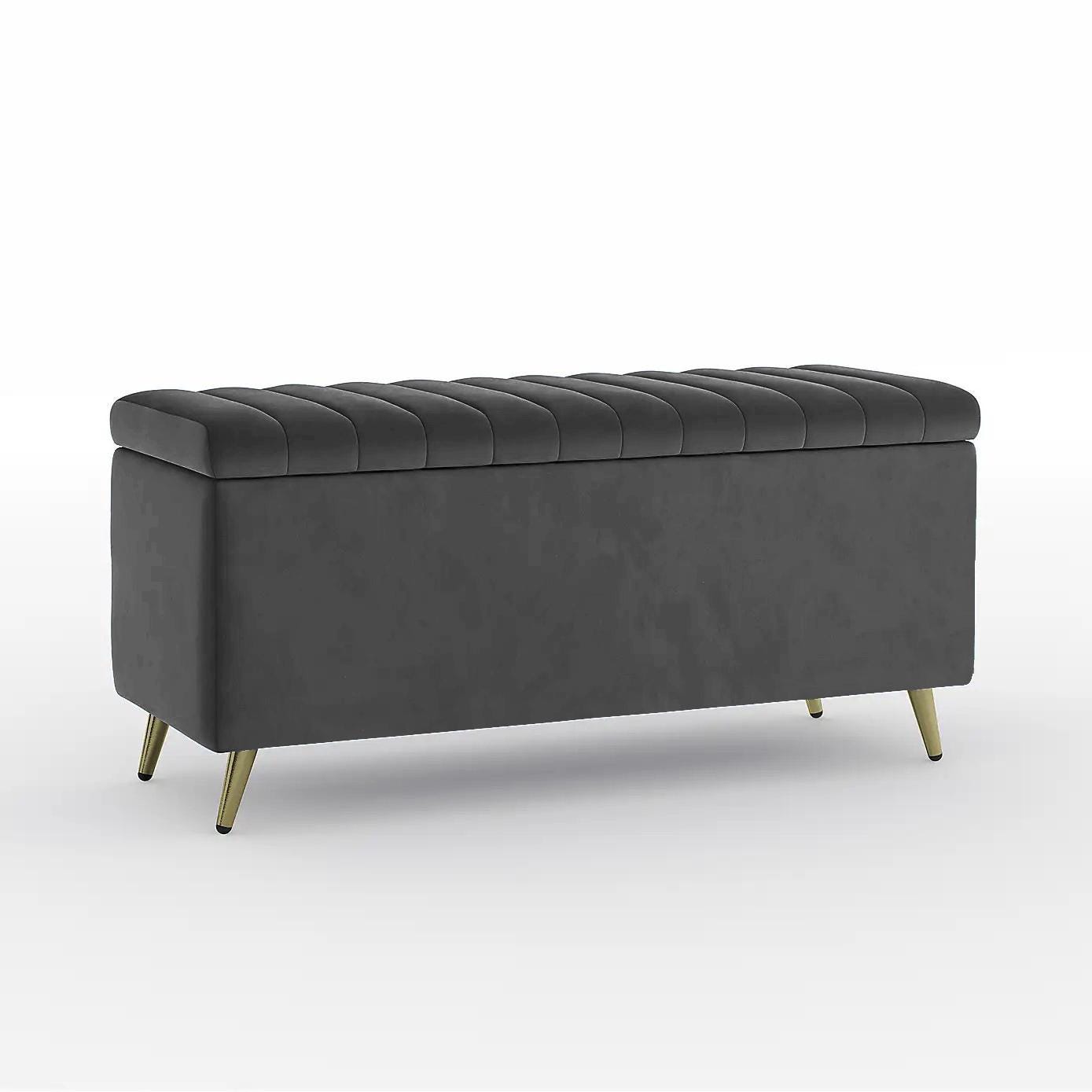 Plush Velvet Ottoman Storage Box: Gold Metal Legs, Striped Lid - Etsy