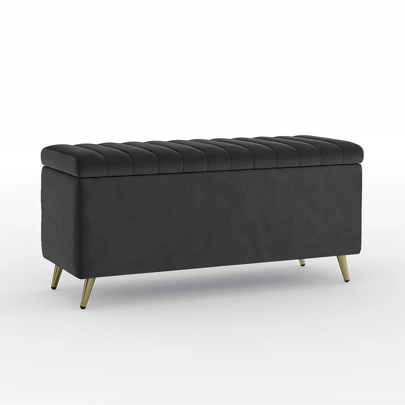 Plush Velvet Ottoman Storage Box: Gold Metal Legs, Striped Lid - Etsy