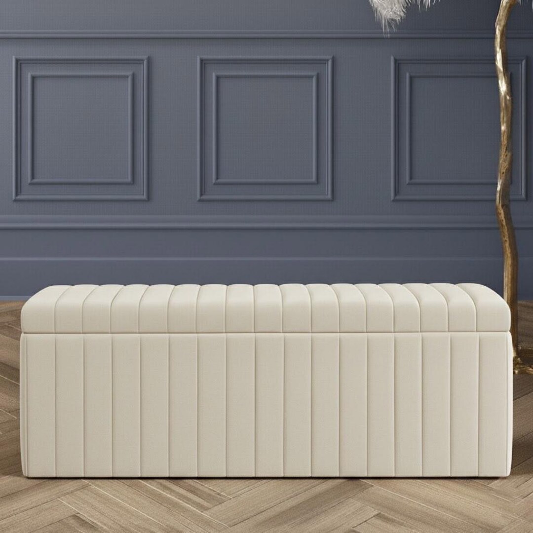Safar Full Striped Upholstered Ottoman Storage Box, Plush Velvet ...