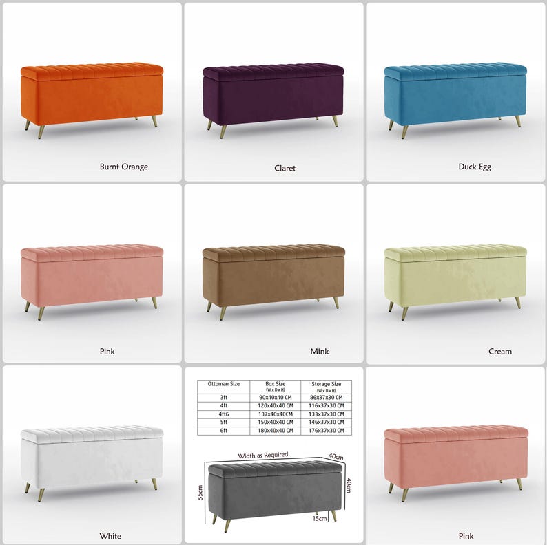 Plush Velvet Ottoman Storage Box: Gold Metal Legs, Striped Lid - Etsy