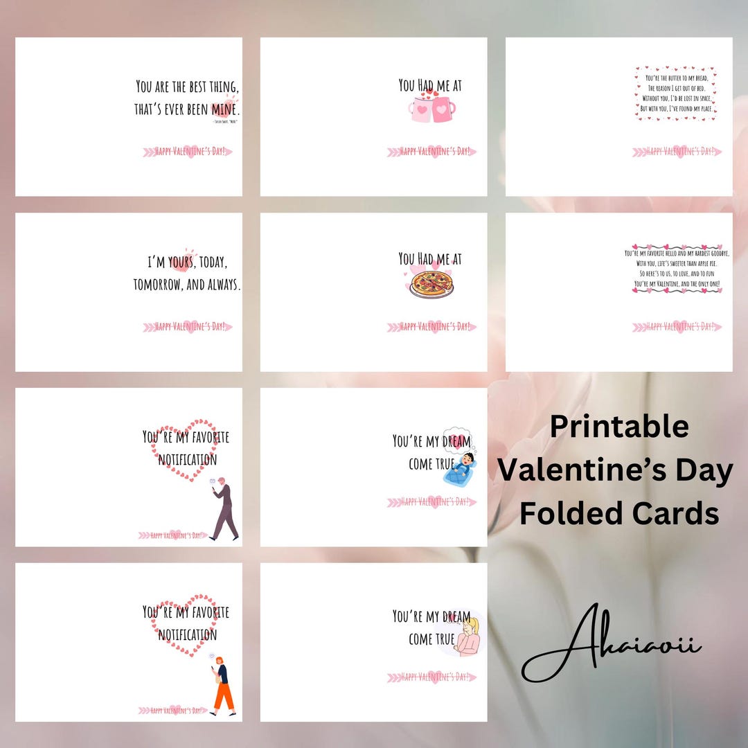 Printable Digital Valentines Day / Hearts Day Folded Cards for Loved ...